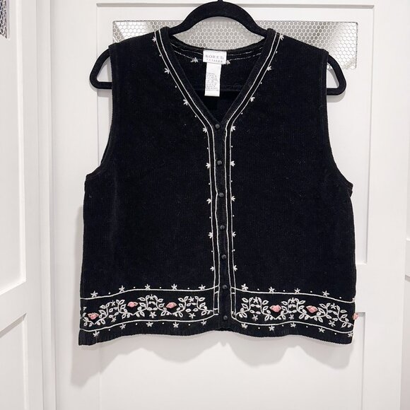 Koret | Jackets & Coats | Vintage Koret Velvet Knit Vest Floral Rose 3d ...